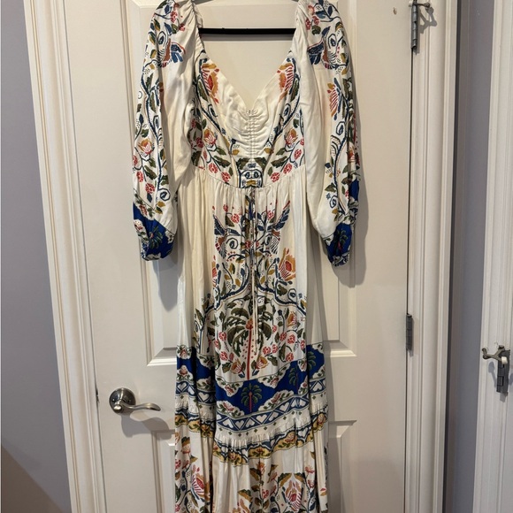 FARM Rio | Dresses | Farm Rio White And Blue Maxi Dress With Bishop ...